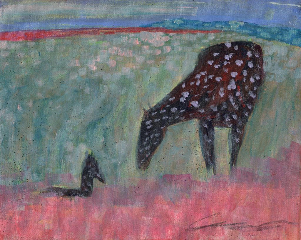 “Mare and Foal” by Linus Woods acrylic on canvas 8″x 10″ stretched on ...