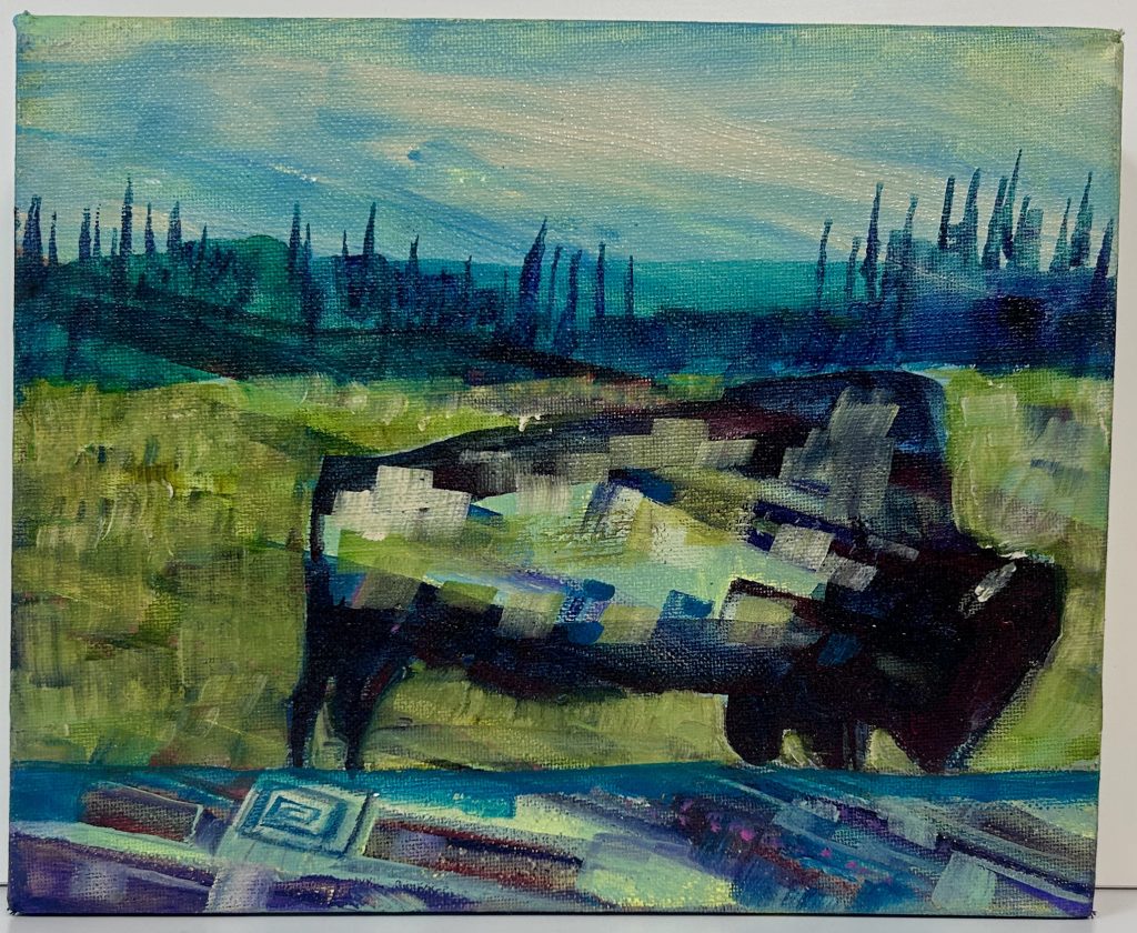 “Blue Sky Buffalo” by Linus Woods acrylic on canvas 8″x 10″ stretched ...